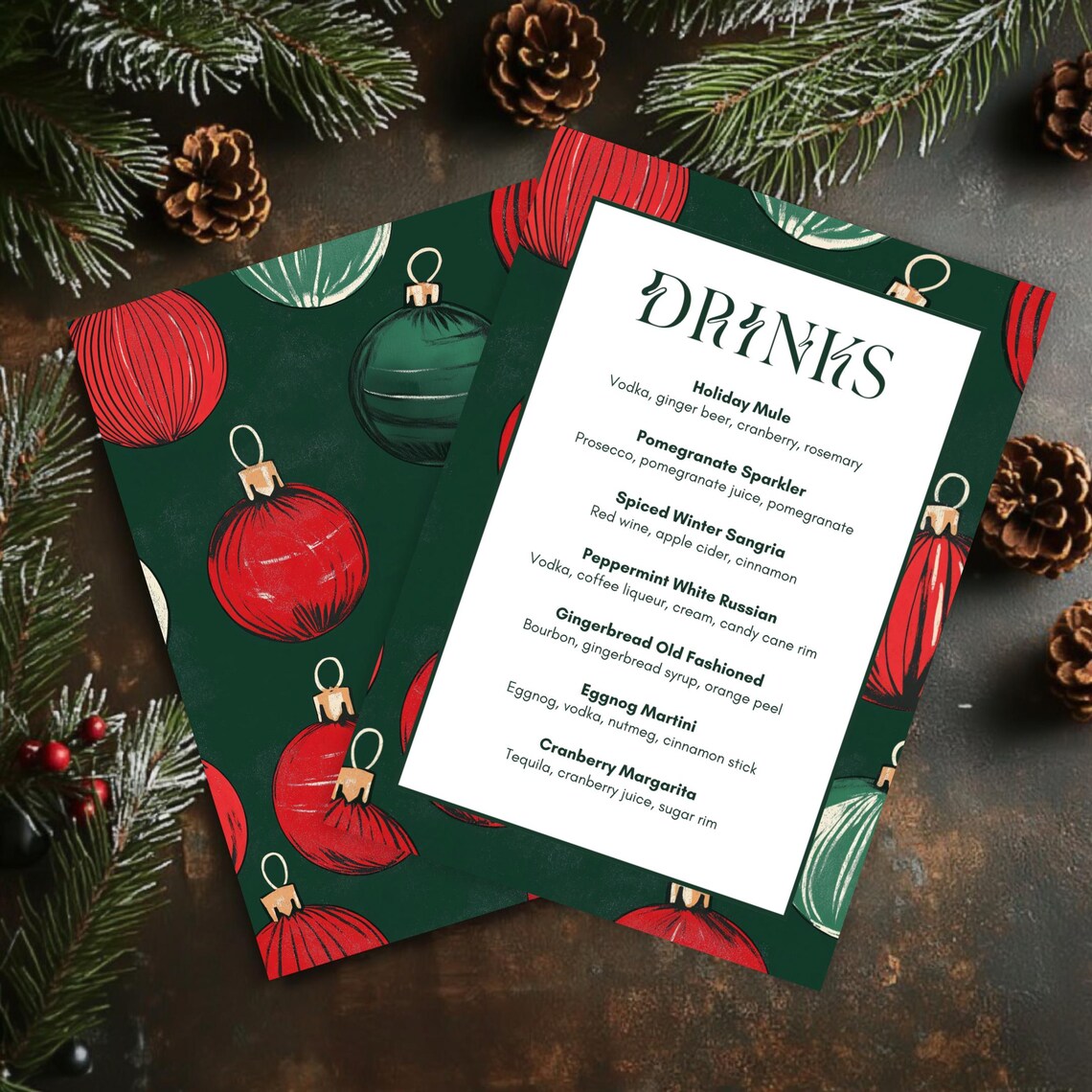 Printable Christmas Drinks Menu, Red and Green Party Decor, Editable ...