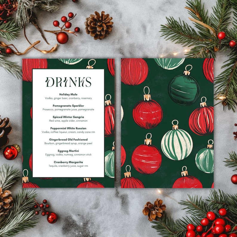 Printable Christmas Drinks Menu, Red and Green Party Decor, Editable ...