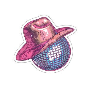 Pink Cowboy Hat Disco Ball Sticker, Cowboy Mirror Ball Sticker, Disco Ball Sticker, Cowboy Eras ...