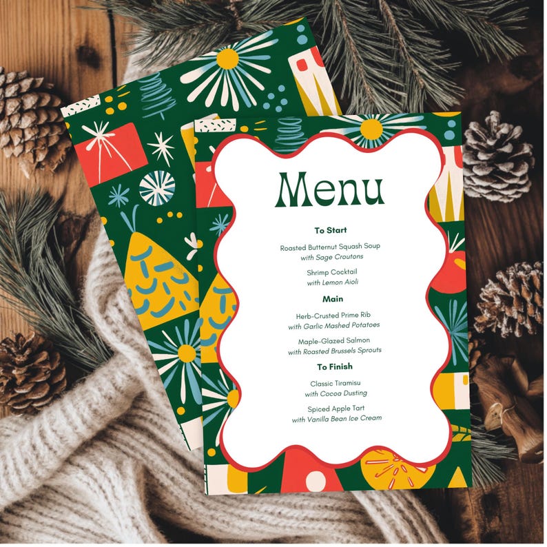 Bold and Bright Christmas Menu Template, Editable Modern Christmas Menu ...