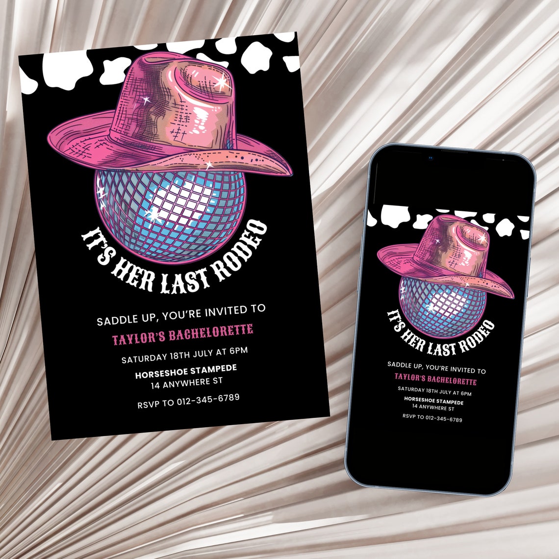 Cowgirl Disco Bachelorette Invite, Editable Last Rodeo Invitation ...