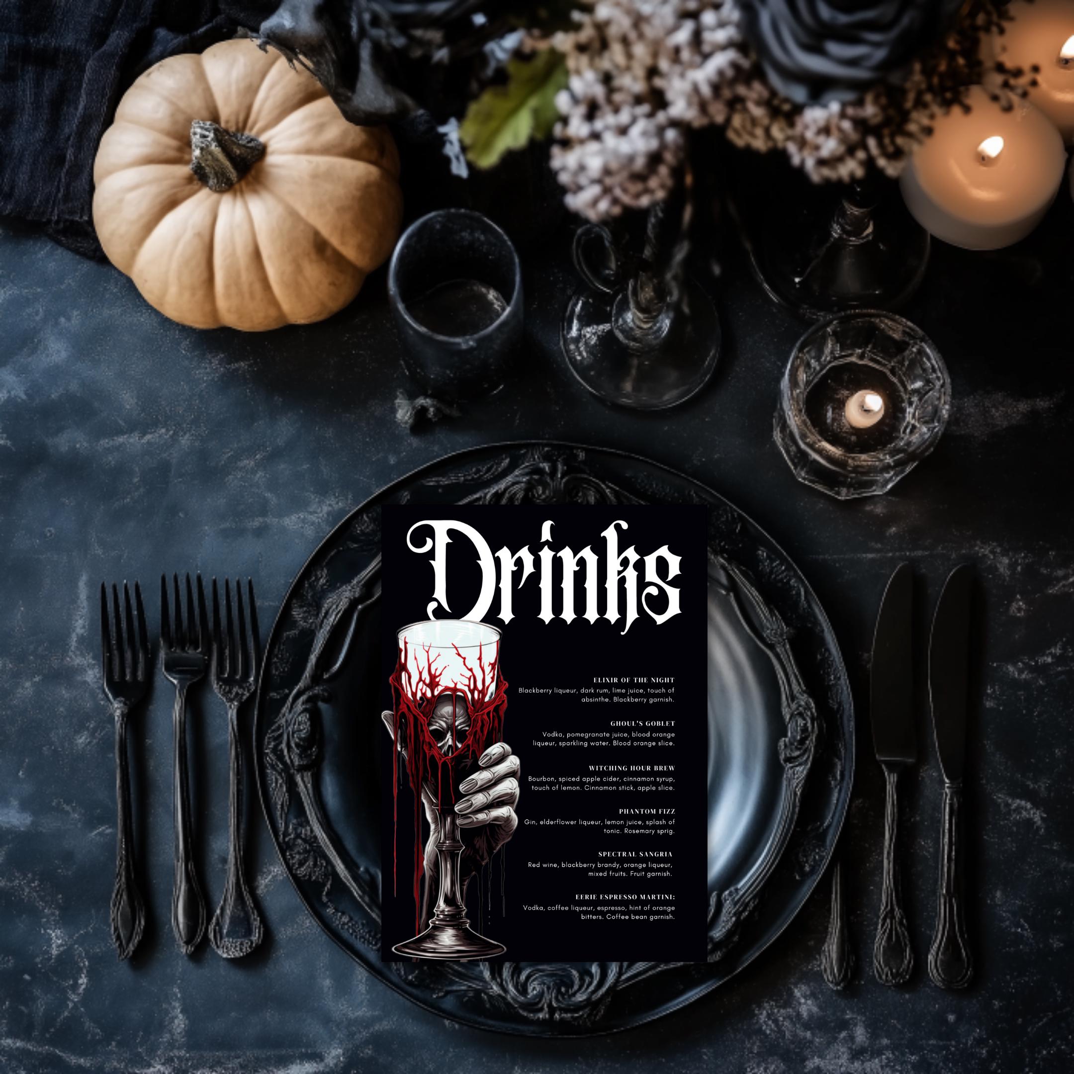 Halloween Bar Menu, Halloween Drinks Menu, Spooky Halloween Bar Menu ...