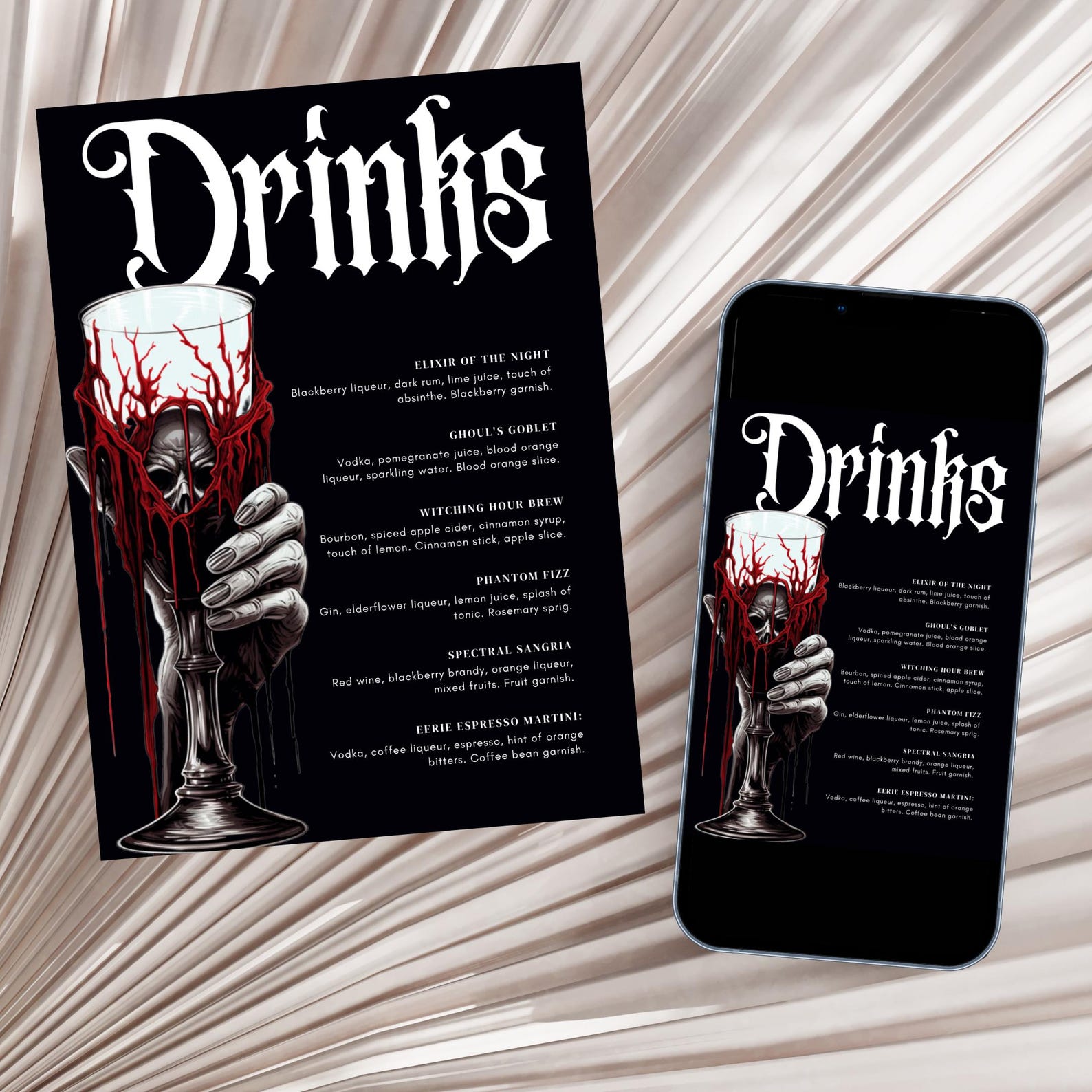 Halloween Bar Menu, Halloween Drinks Menu, Spooky Halloween Bar Menu ...