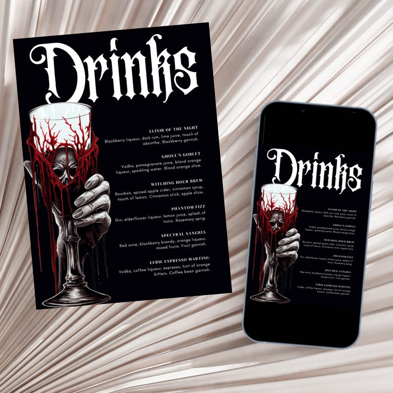 Halloween Bar Menu, Halloween Drinks Menu, Spooky Halloween Bar Menu ...