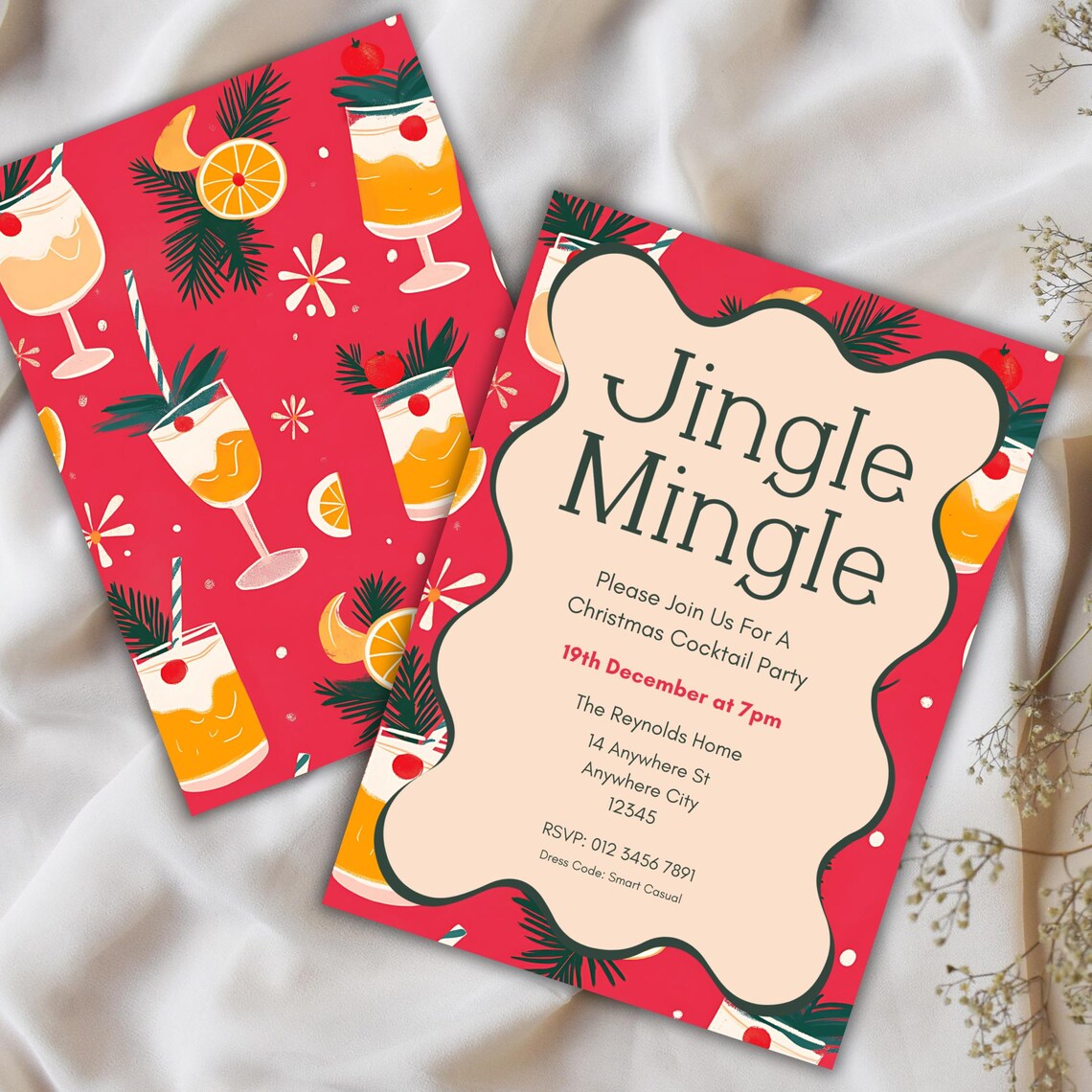 Christmas Cocktail Party Invitation, Printable Jingle Mingle Invitation ...