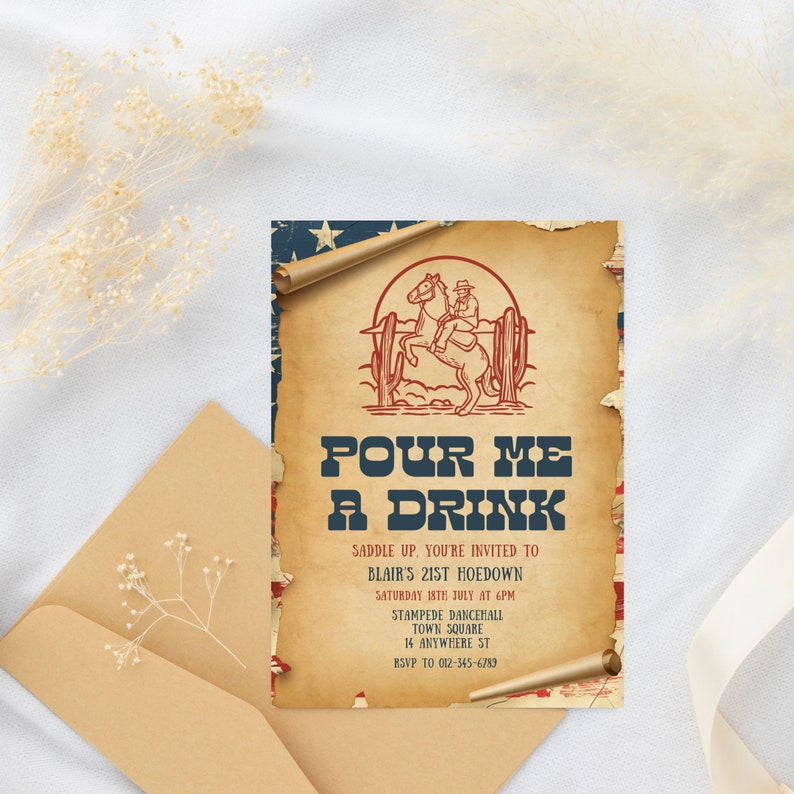 Country Western Birthday Invitation Template, Wild West Party, Pour Me ...