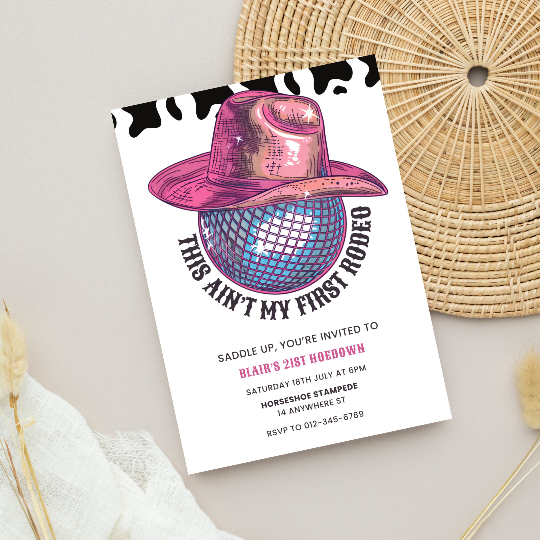 Cowgirl Disco Invitation, Cowgirl Disco Ball Invite Template, Wild West ...