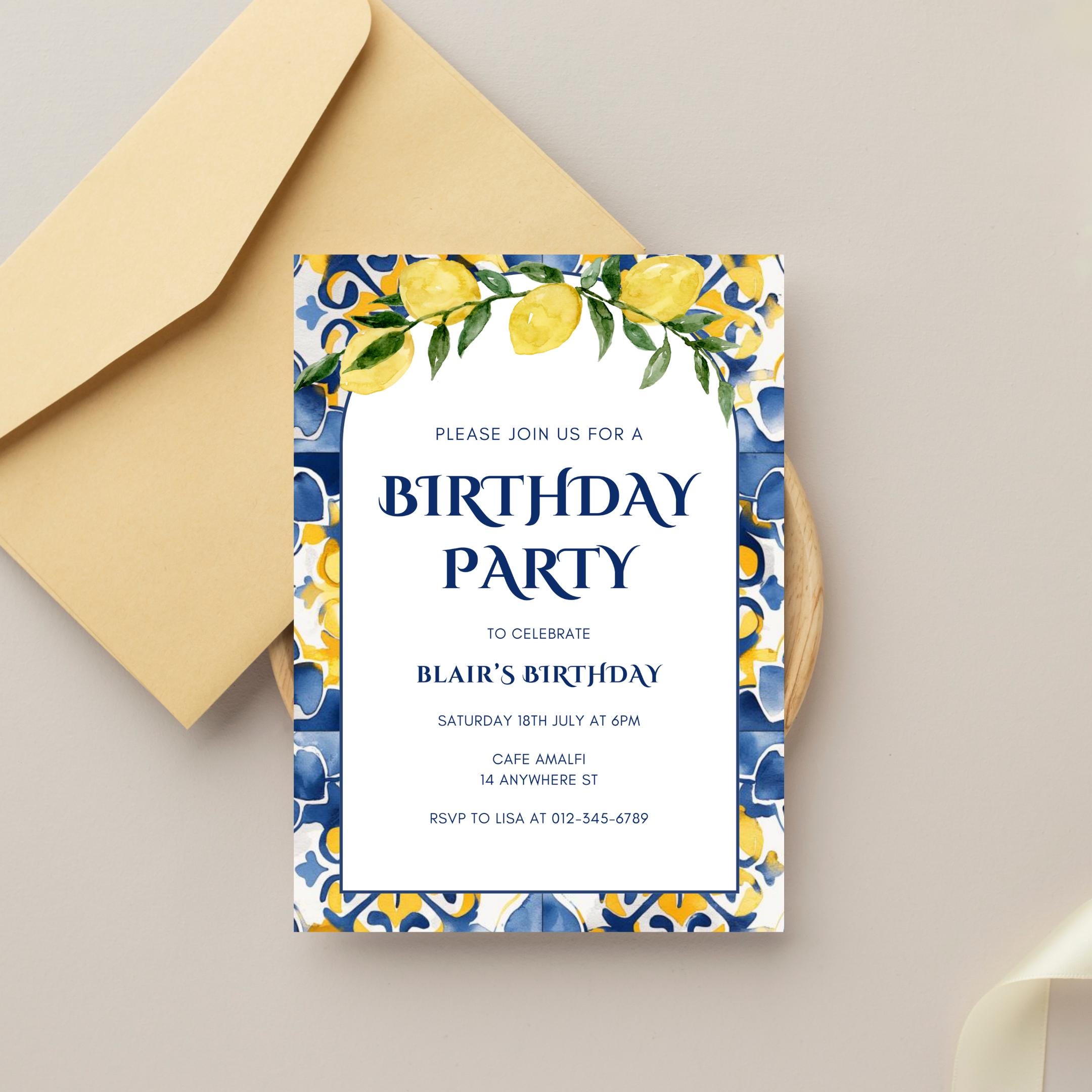 Printable Lemon Invitation for Birthday Party, Editable Lemon Birthday ...