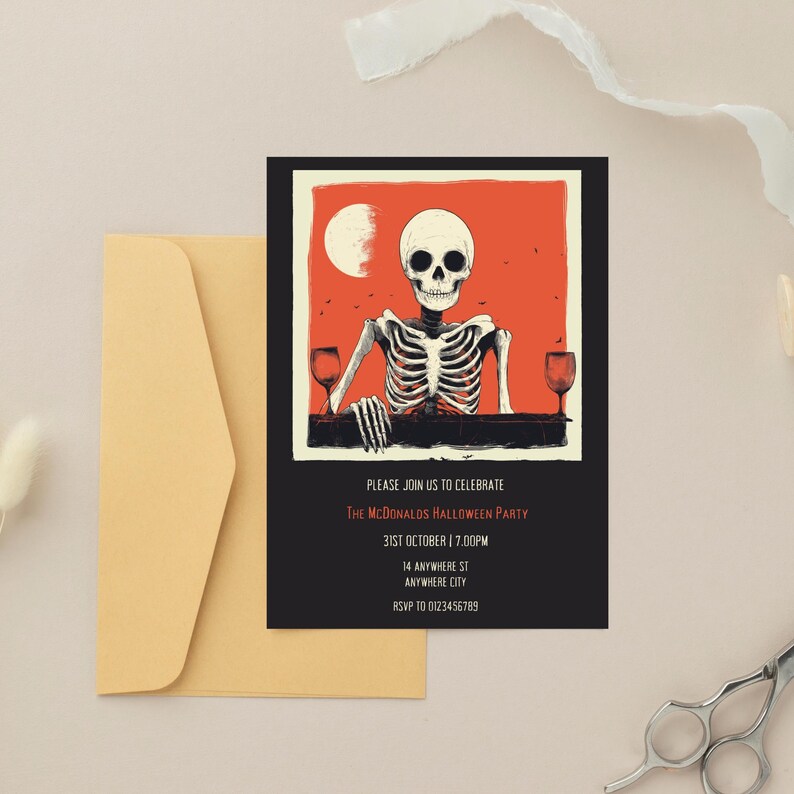 Skeleton Invitation for Halloween Party, Printable Skeleton Halloween ...