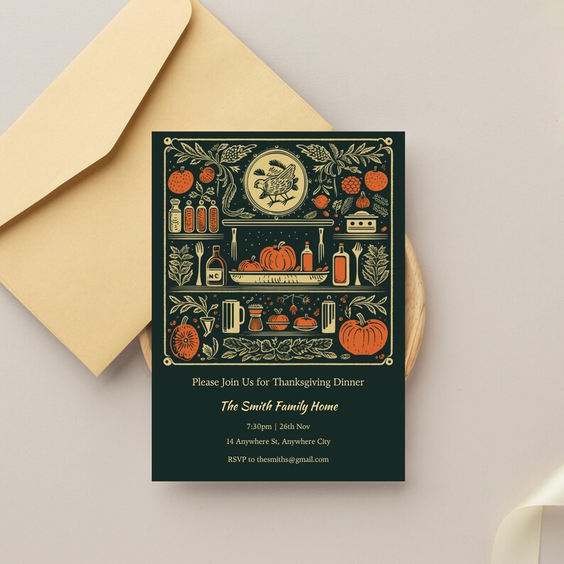 Printable Thanksgiving Dinner Invitation, Editable Fall Celebration ...