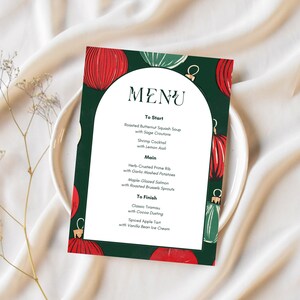 Printable Christmas Menu, Red and Green Baubles, Editable Christmas ...