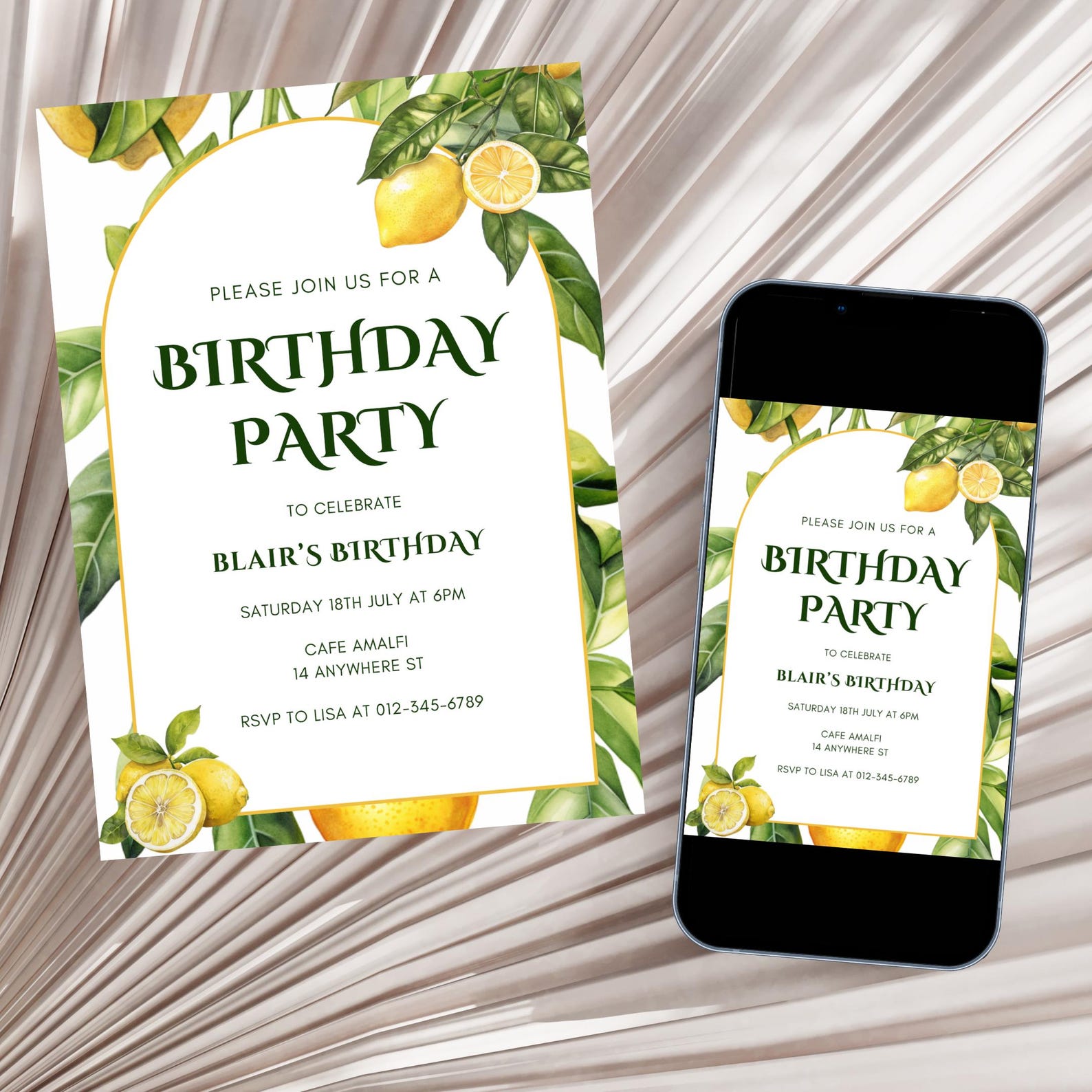 Lemon Invitation, Lemon Birthday Party Invitation, Printable Lemon ...