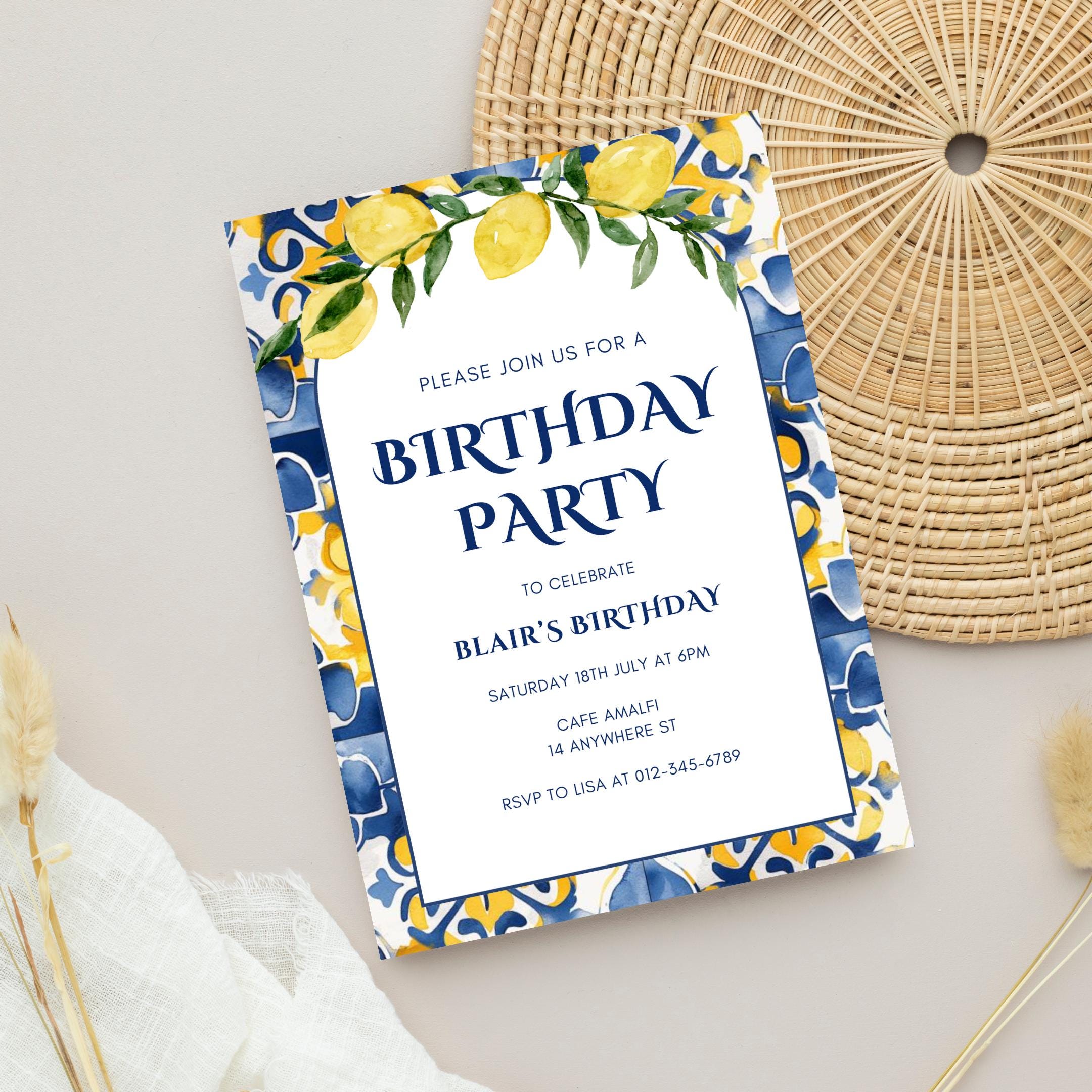 Printable Lemon Invitation for Birthday Party, Editable Lemon Birthday ...
