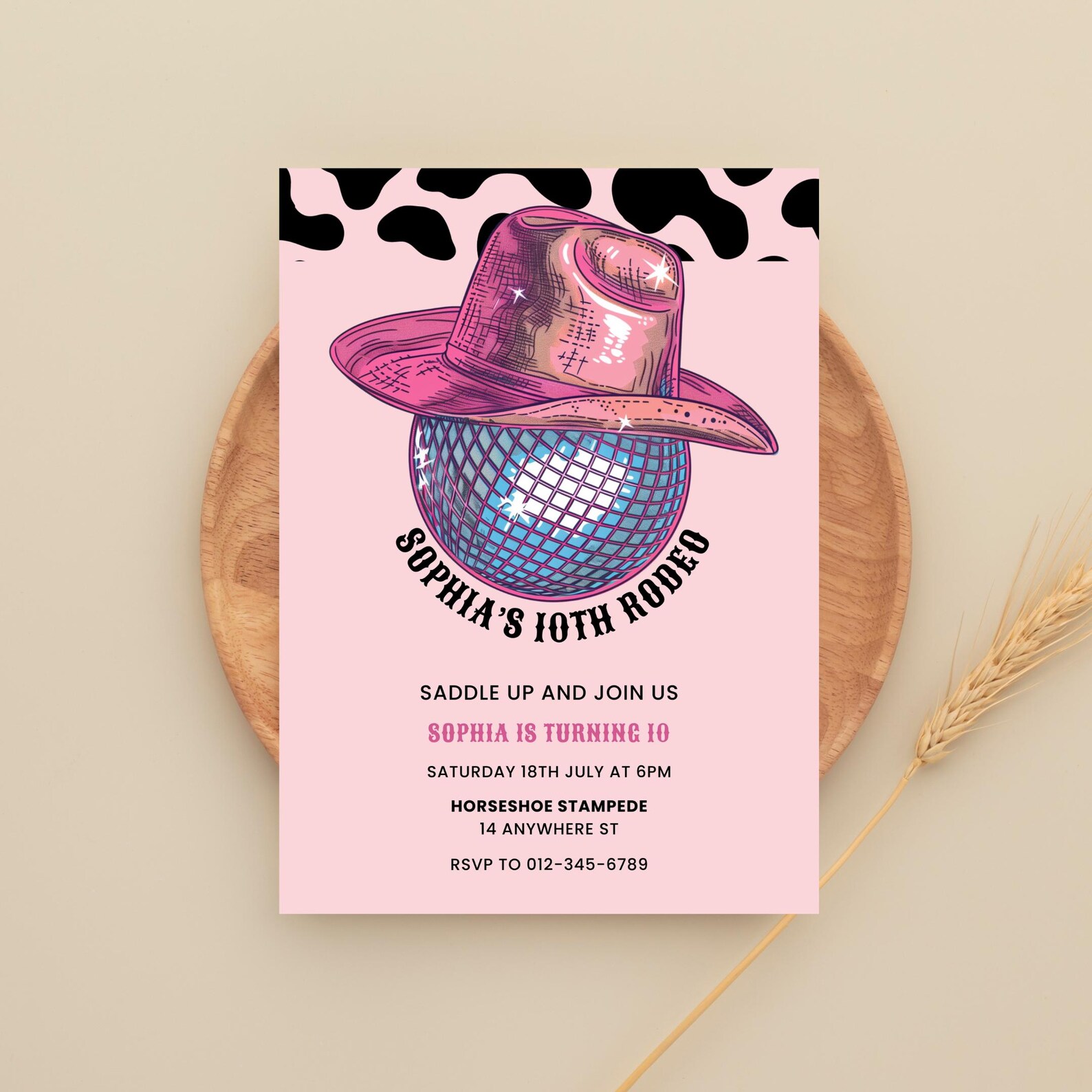 Cowgirl Birthday Disco Invitation, Editable Cowboy Hat Disco Ball ...