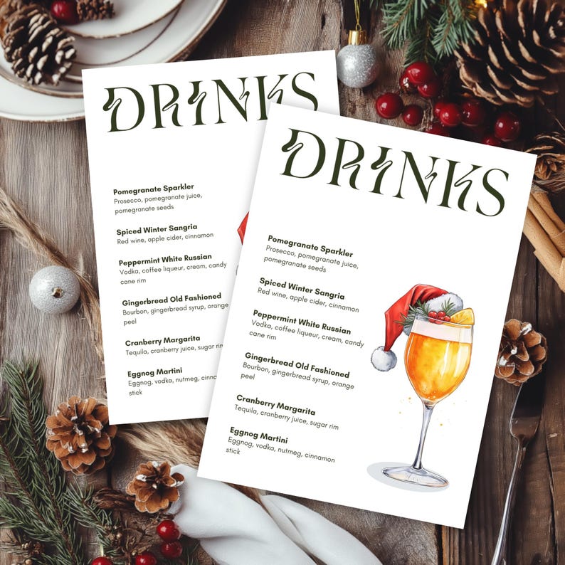 Christmas Drinks Menu, Printable Festive Drinks Menu, Editable ...