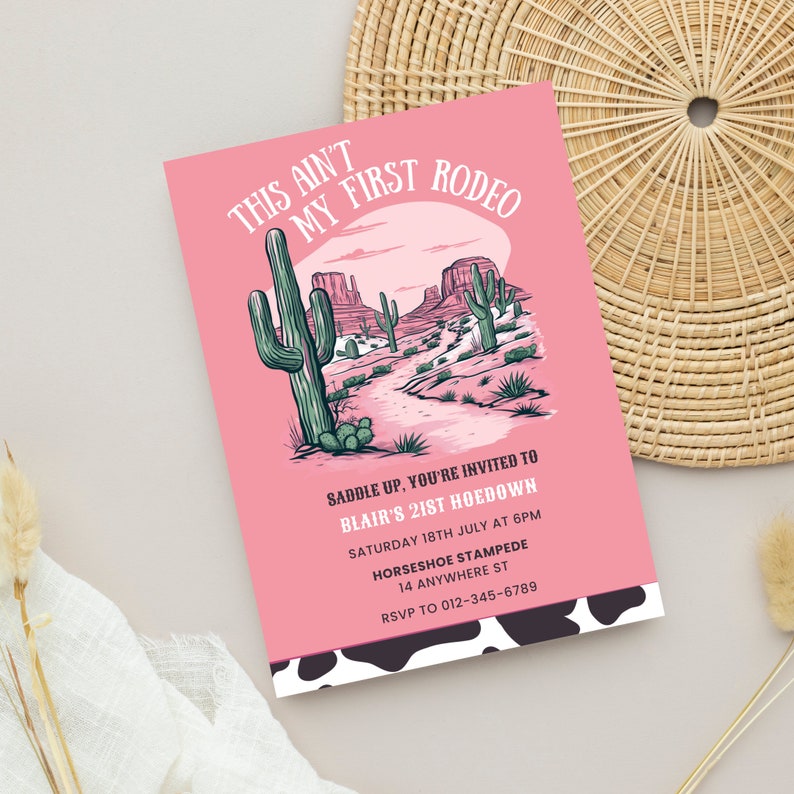 Cowgirl Party Invitation, Cowgirl Invitation With Cowprint Design, Pink ...