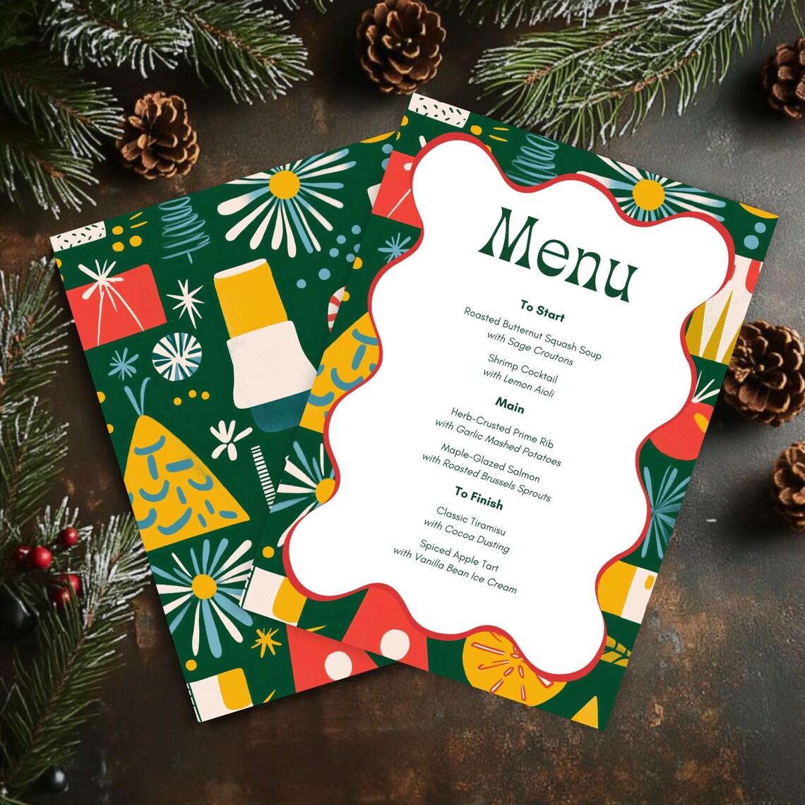 Bold and Bright Christmas Menu Template, Editable Modern Christmas Menu ...
