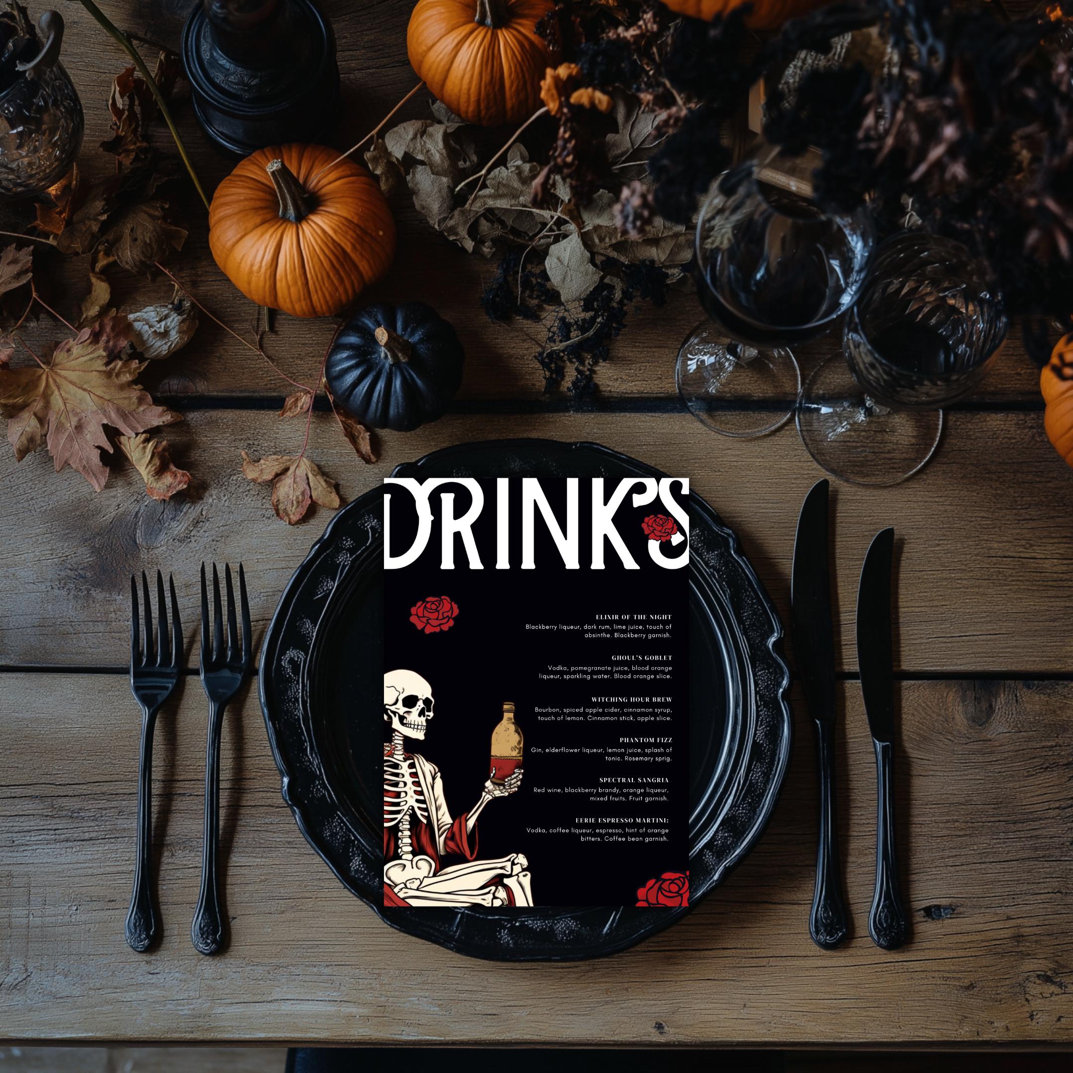 Printable Halloween Bar Menu, Halloween Cocktail Menu, Editable ...