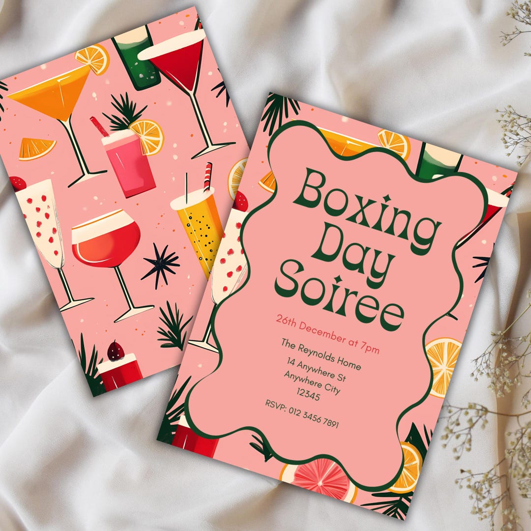 Christmas Boxing Day Party Invitation, Printable Boxing Day Soiree ...