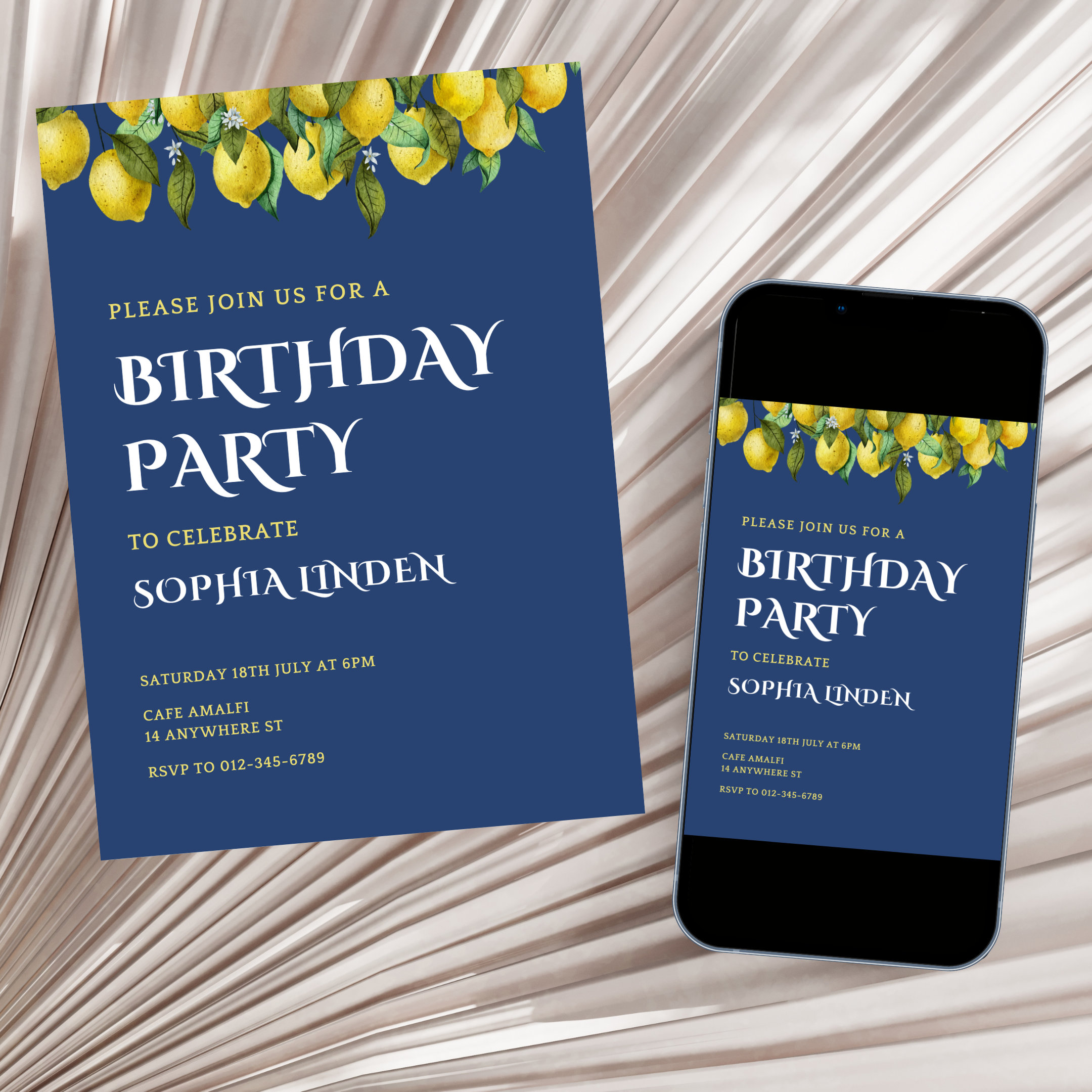 Lemon Birthday Invitation, Editable Minimal Lemon Invitation, Lemon ...