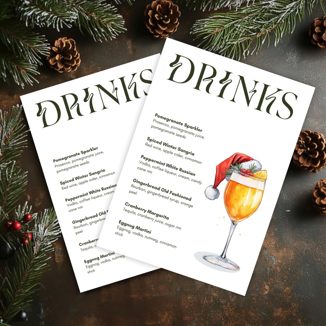 Christmas Drinks Menu, Printable Festive Drinks Menu, Editable ...
