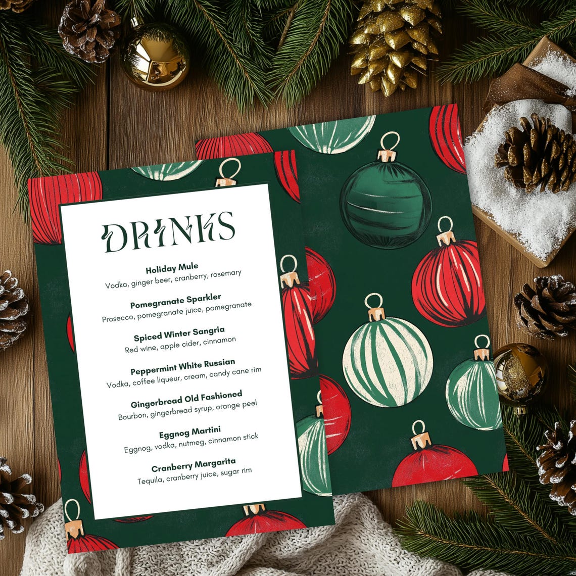 Printable Christmas Drinks Menu, Red and Green Party Decor, Editable ...