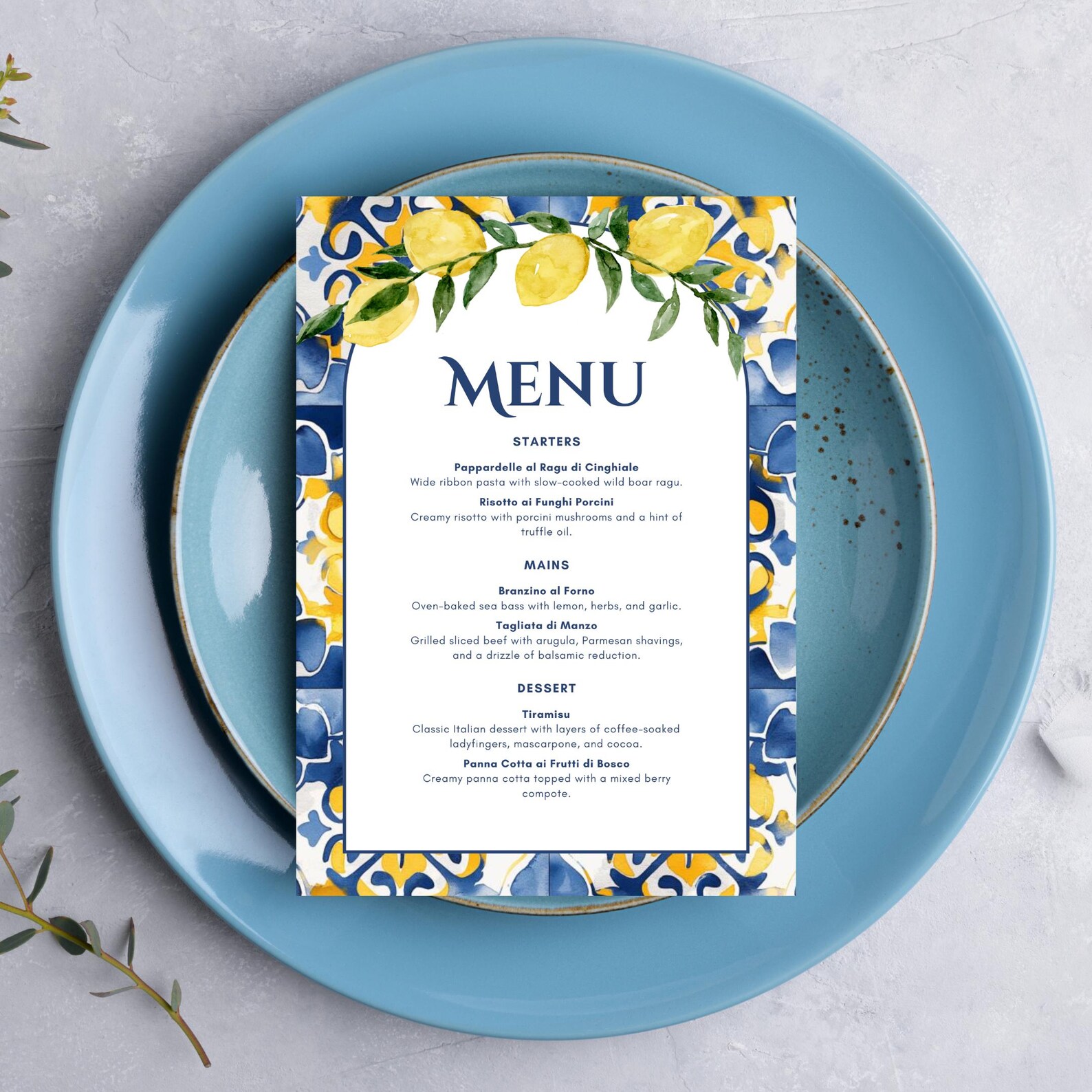 Printable Lemon Menu Template, Editable Mediterranean Wedding Menu ...
