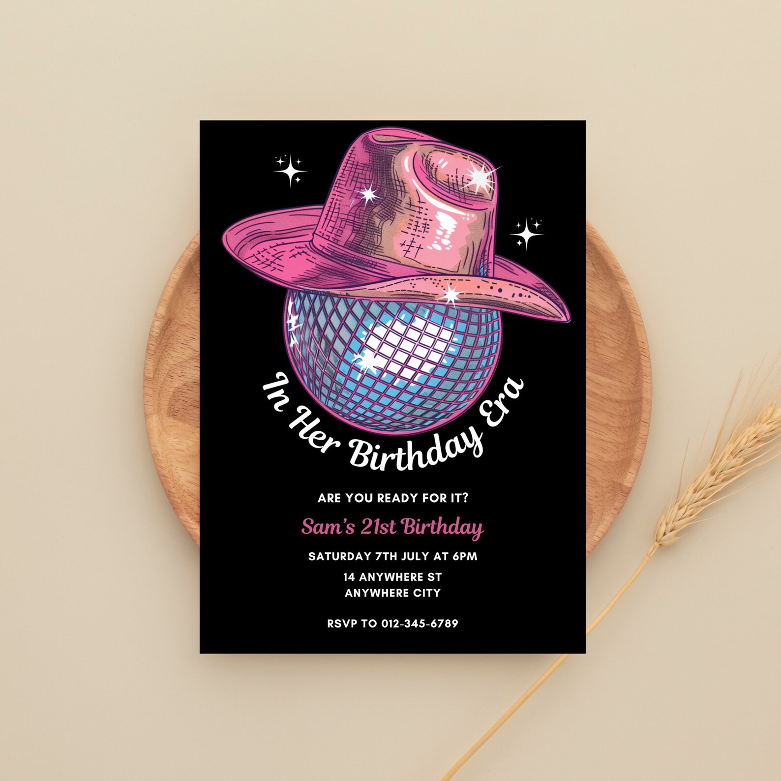 In Her Birthday Era Invitation, Cowboy Disco Ball Invitation, Editable ...