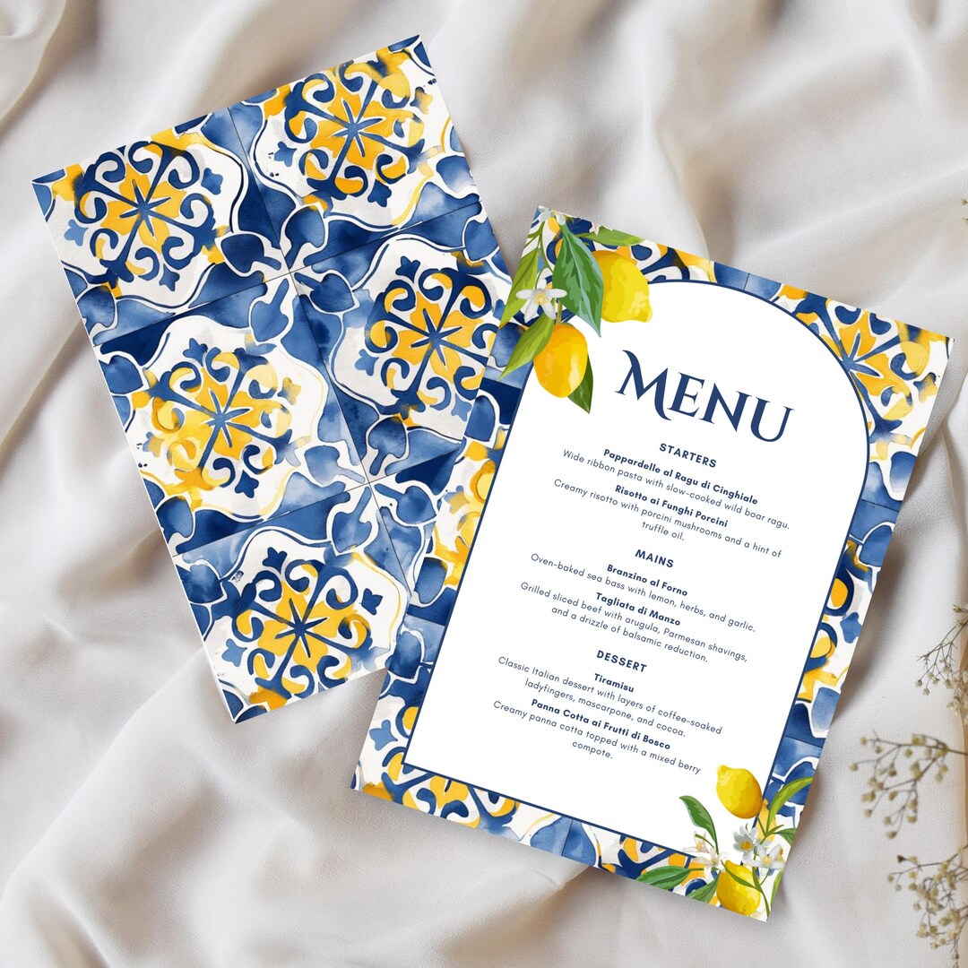Editable Lemon and Blue Tile Menu Template, Printable Lemon Menu ...
