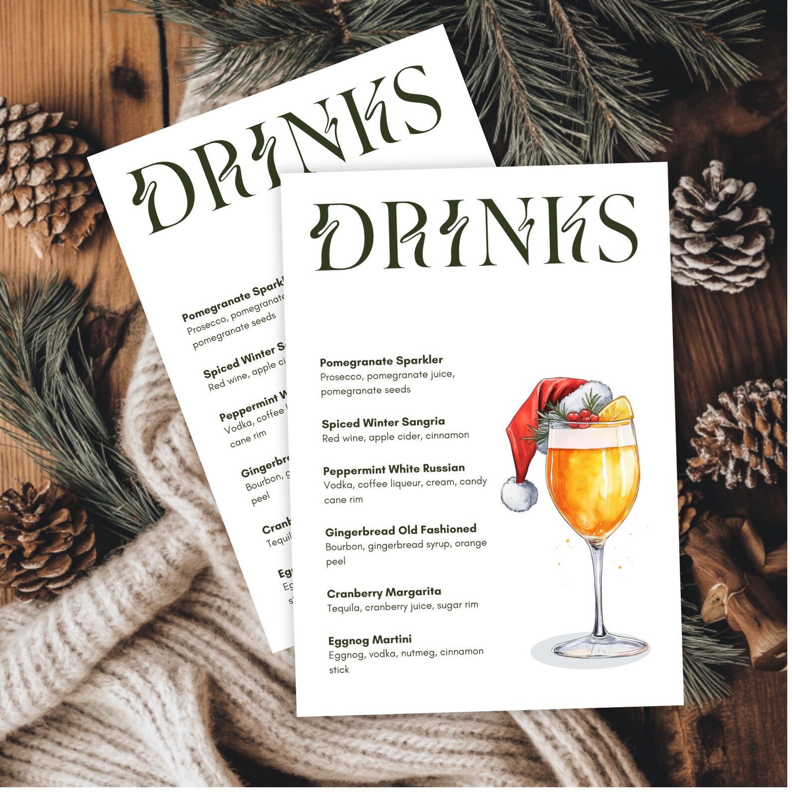 Christmas Drinks Menu, Printable Festive Drinks Menu, Editable ...