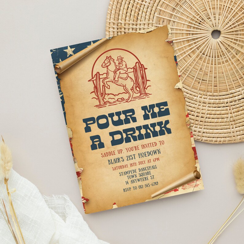 Country Western Birthday Invitation Template, Wild West Party, Pour Me ...