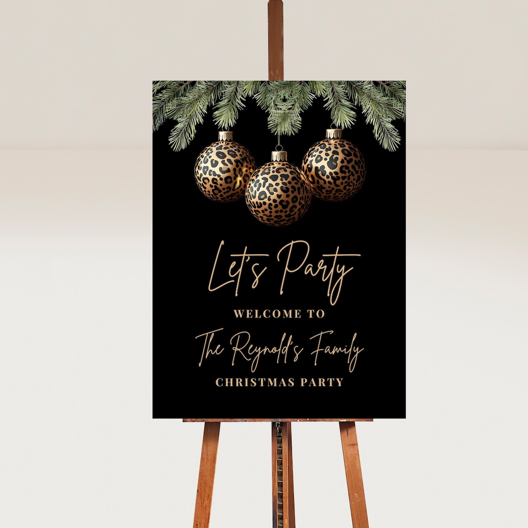 Elegant Christmas Welcome Sign, Printable NYE Welcome Poster, Leopard ...