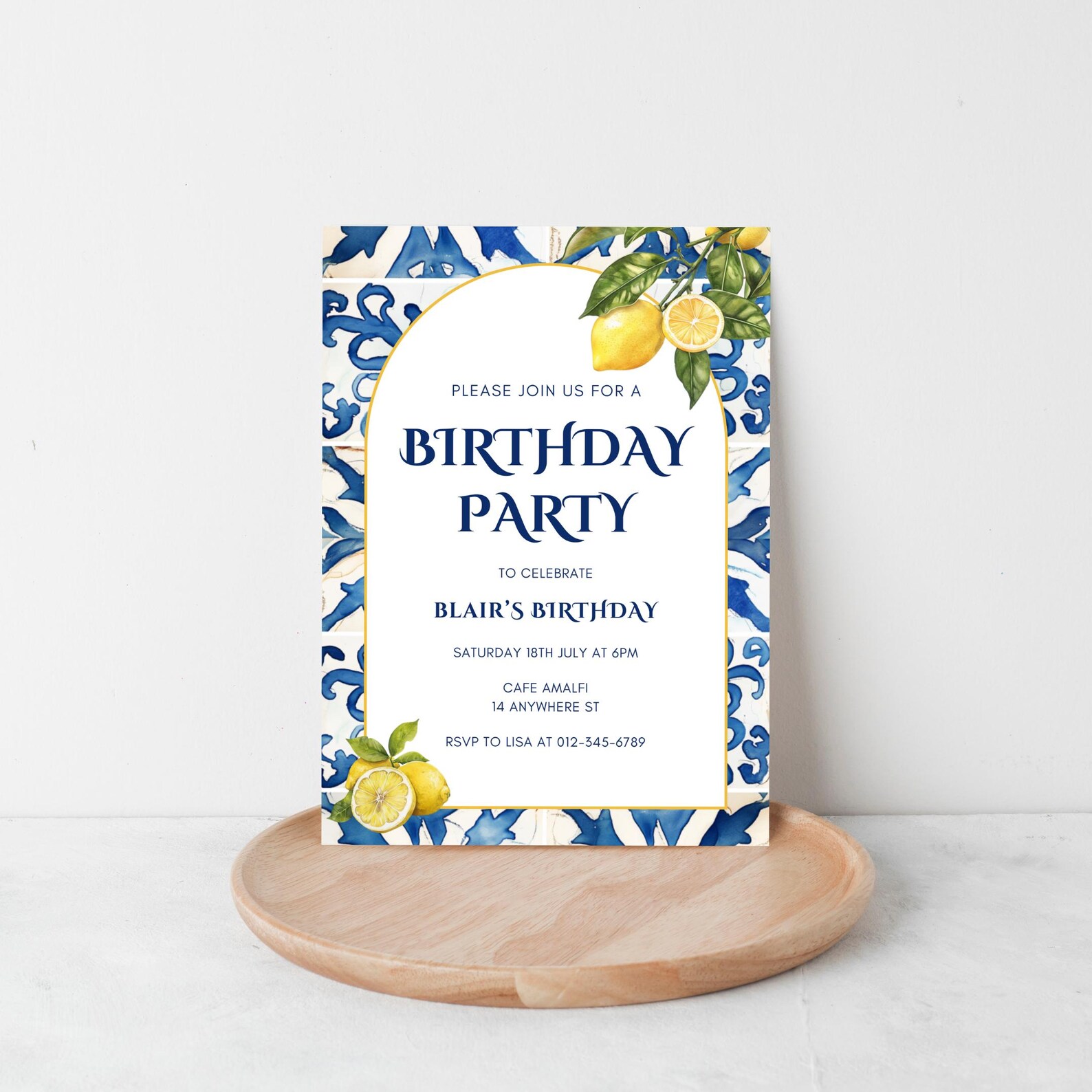 Lemon Invite for Birthday Party, Mediterranean Tile Party Invitation ...