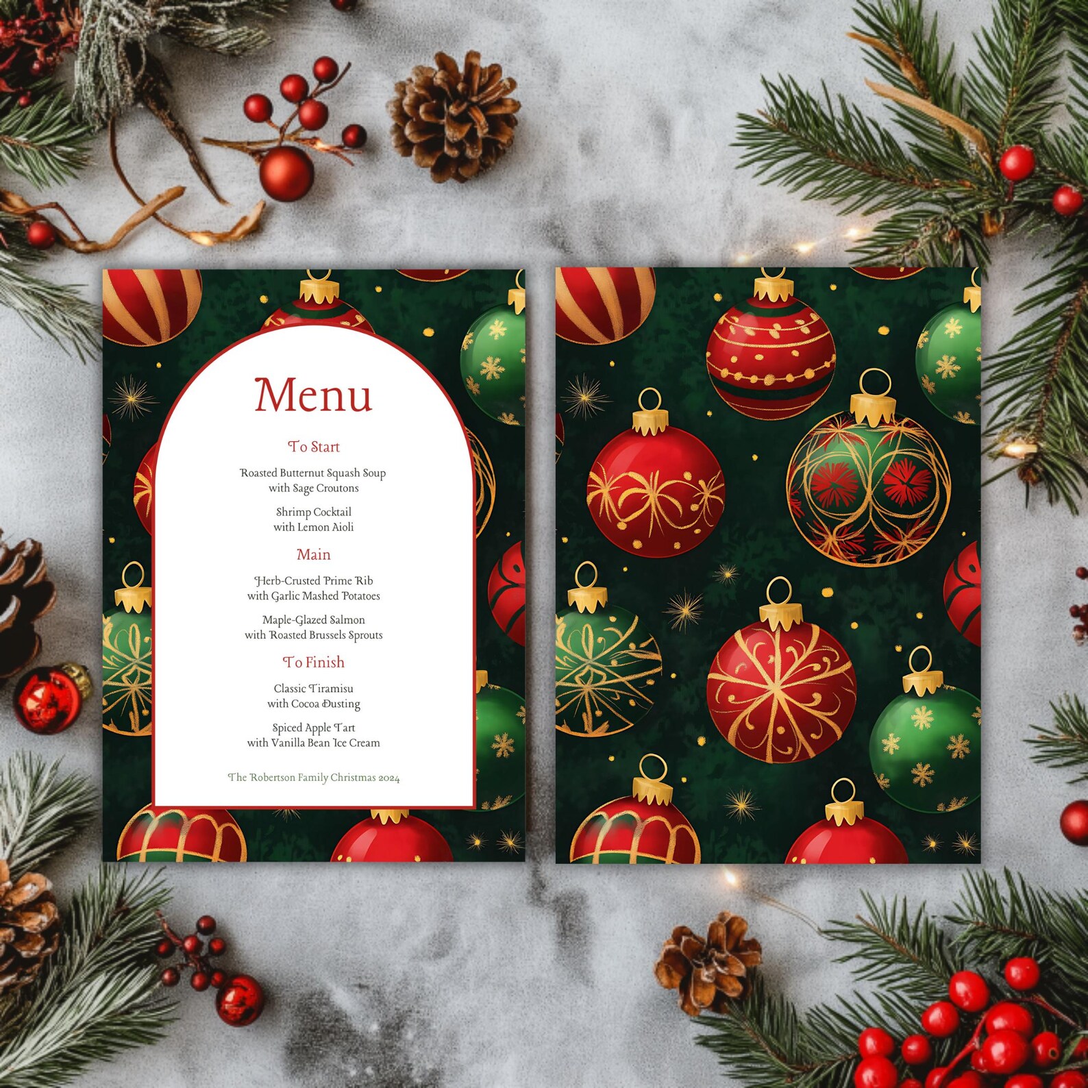 Festive Christmas Menu, Editable Green and Red Christmas Menu, Double ...