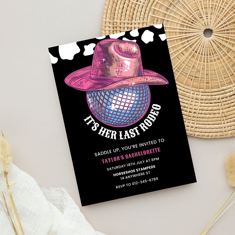 Cowgirl Disco Bachelorette Invite, Editable Last Rodeo Invitation ...