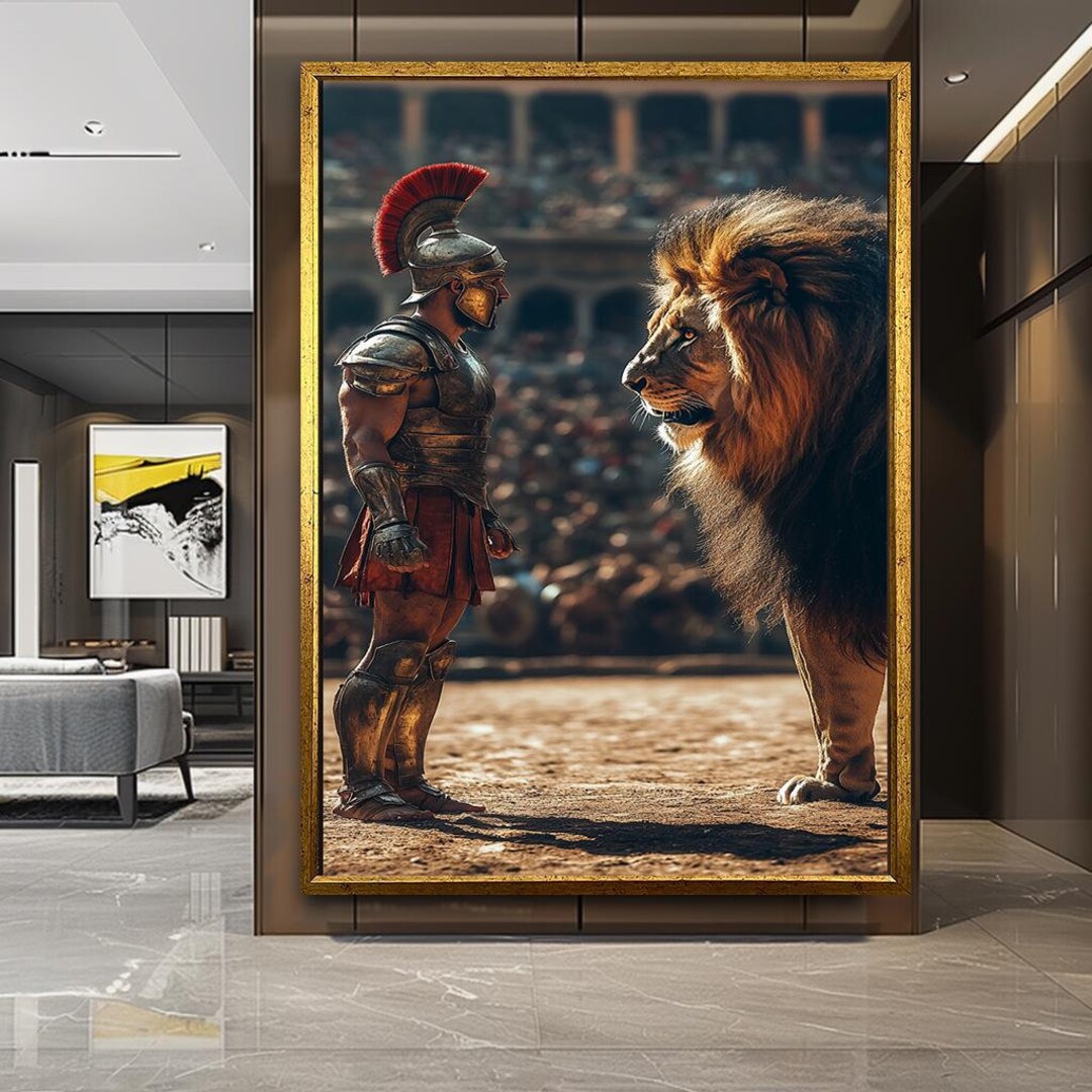 Spartan Military and Lion Canvas Art, Gladiator Canvas Painting ...
