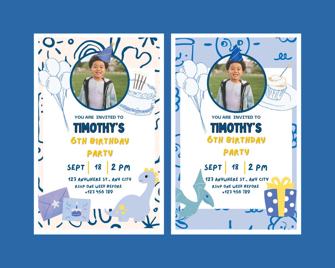 Boy Child's Birthday Invitation Color Blue Canva Template (2 Designs ...