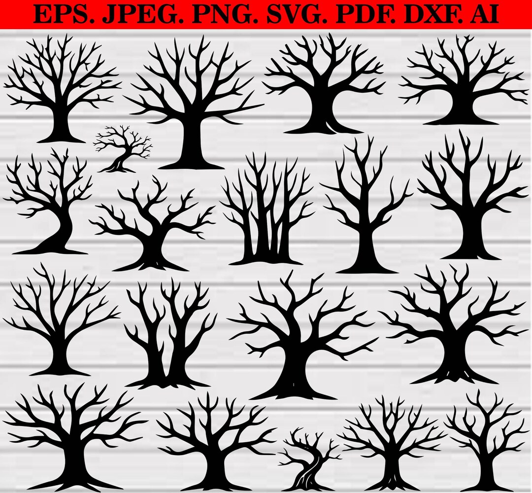 Bare Tree Svg Bundle, Leafless Tree Svg, Leafless Tree Clipart, Forest ...