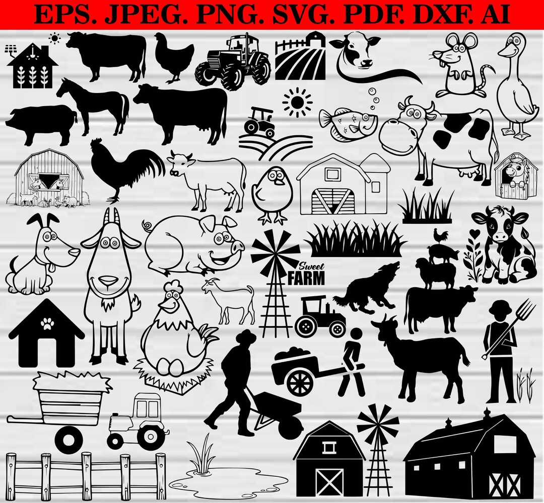 Farm Animal Scene Svg, Farmhouse Svg Bundle, Farmer Svg, Farm Animal ...