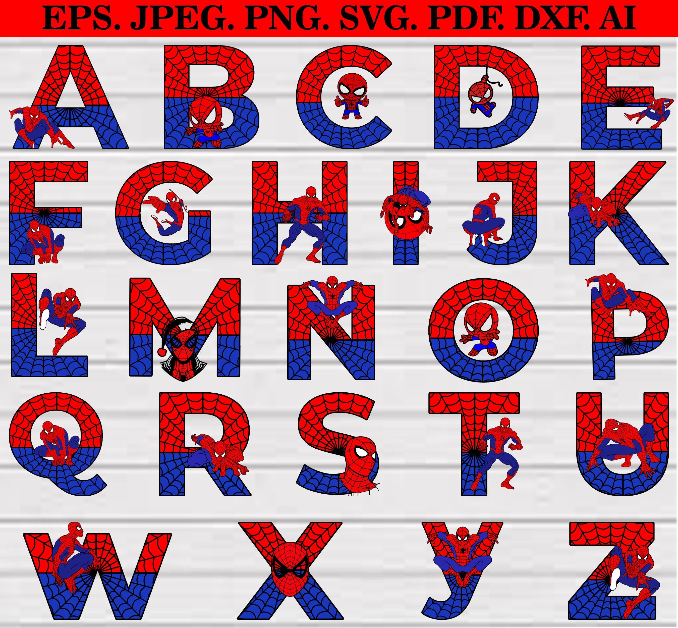 Paquete de SVG de Spiderman, Paquete de fuente de Spiderman, Fuente de ...