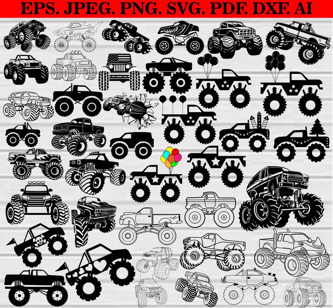 Monster Truck Svg Bundle, Monster Truck Vector, Truck Svg, Racing Car ...