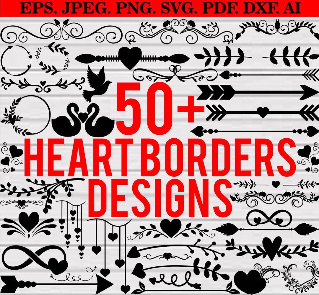 Heart Border Svg Bundle, Heart Text Divider Svg, Heart Frame Svg ...