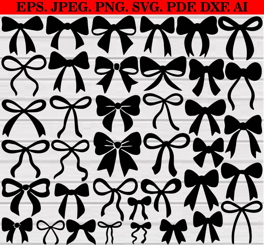Black Bow Svg Bundle, Ribbon Silhouette, Cut Files, Hair Bow Png ...