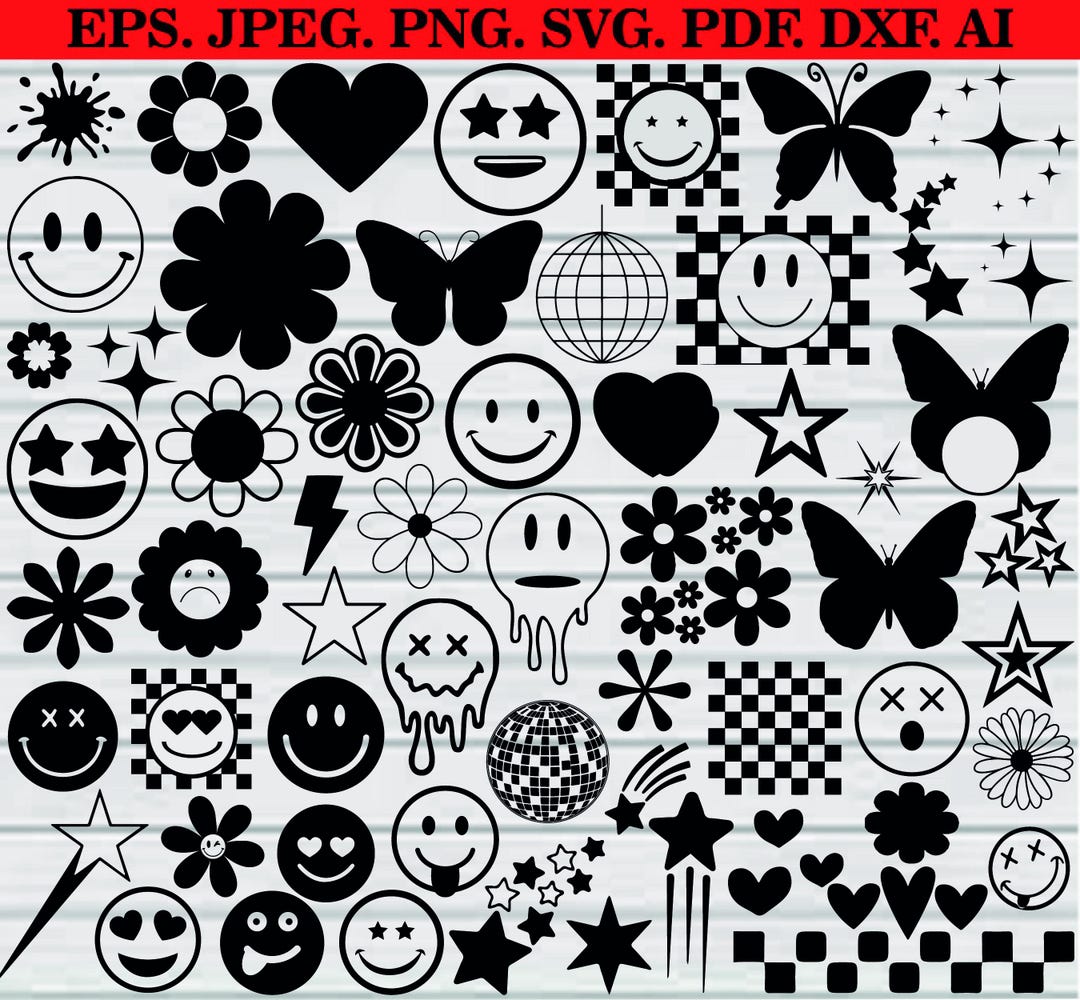 Retro Svg Bundle, Trendy Svg Bundle, Happy Face Svg, Groovy Flower Svg ...