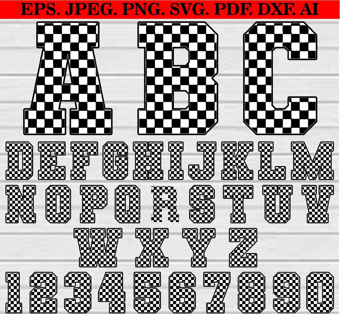Racing Flag Font SVG Bundle, Checkered Letters, Numbers (digital ...