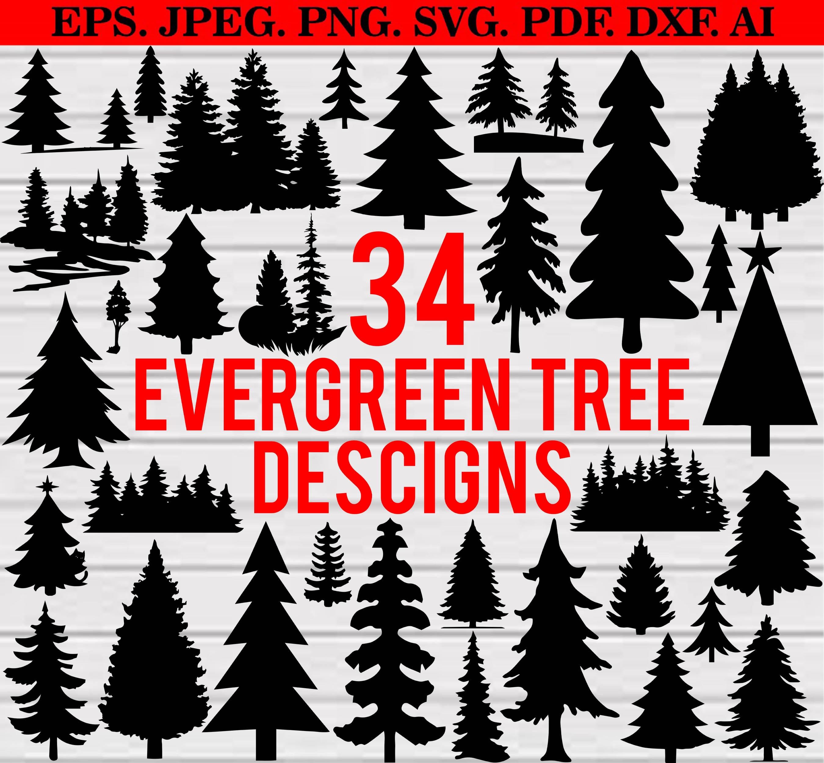 Evergreen Tree SVG Bundle, Pine, Forest, Mountain (svg, Png, Dxf, Pdf ...
