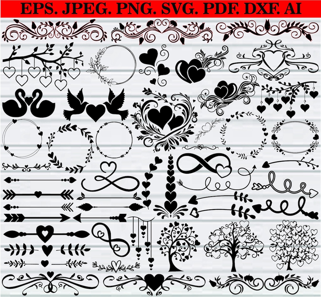 Heart Border Svg Bundle, Heart Text Divider Svg, Heart Frame Svg ...