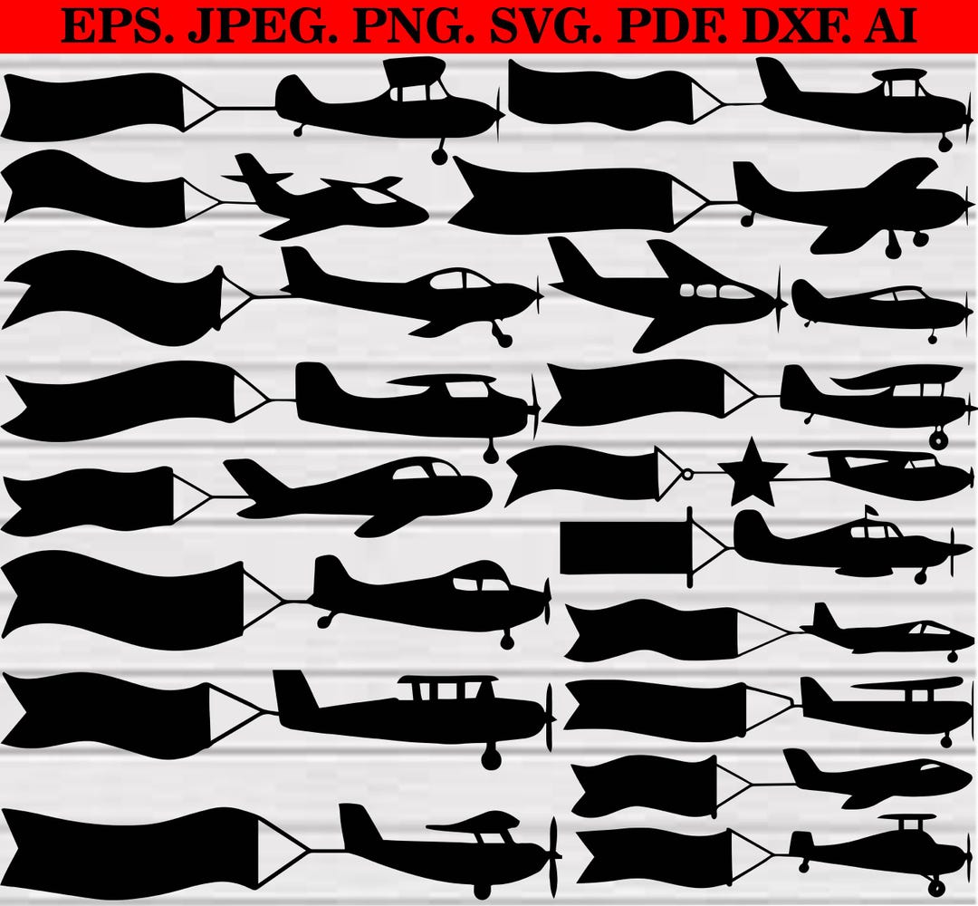 Plane With Banner Svg Bundle, Plane With Banner Clipart, Plane With ...