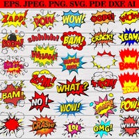 50+ Comic Style Action Bubbles SVG Bundle, Pop Art Text (instant ...