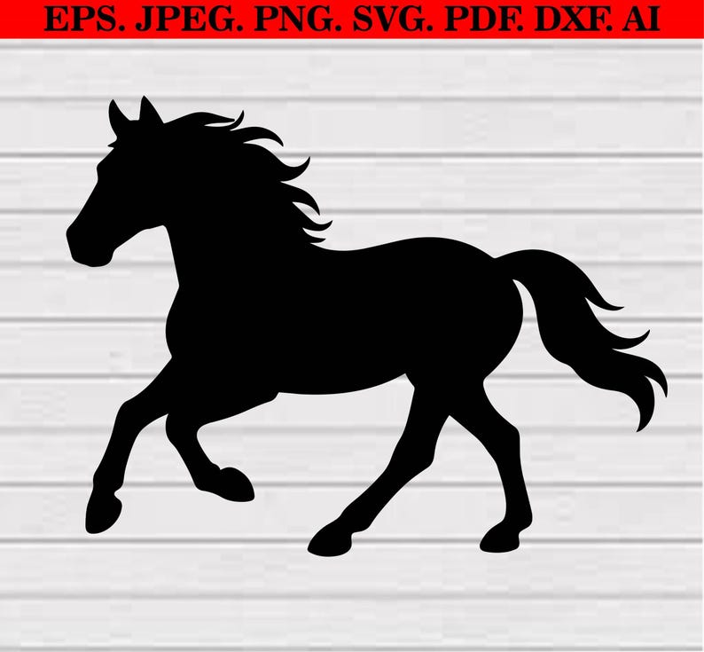 Running Horse SVG Clipart, Outline Silhouette Cut Files (digital ...